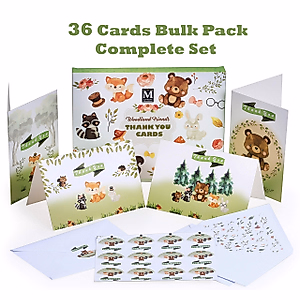 SUPREME IMPRESSION Baby Shower Thank You Cards - 36 Pack of Cute Woodland Forest Animals Thank You Notes with Envelopes and Stickers | Perfect for Kids Birthday or Baby Showers