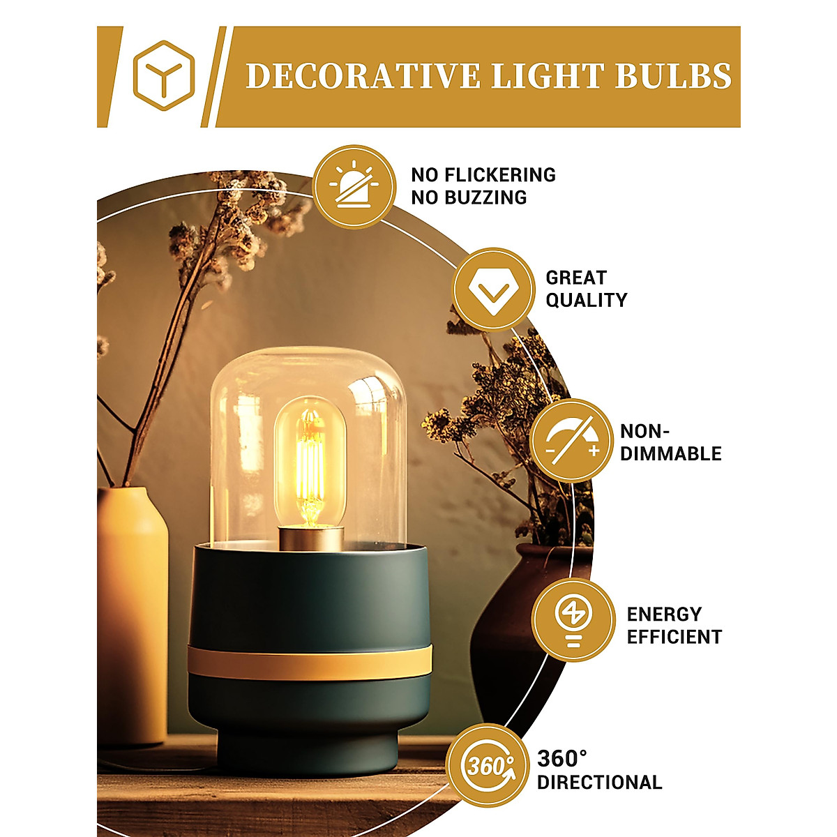 4 Pack LED Edison Bulbs, 4W Edison Light Bulbs, Antique LED Filament Bulbs 40W Equivalent, E26 Base, T45 LED Bulb with Clear Glass, Warm White 2700K, Non Dimmable, Great for Home, Bedroom, Office