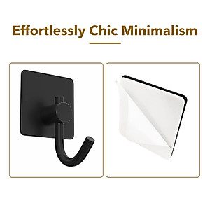 Self Adhesive Hooks,Heavy Duty Stick On Wall and Door Hooks for Hanging,Bathroom Towel Hooks and Kitchen Hallway Sticky Black Hooks,Coat Hooks Robe Hook Wall Mounted,Stainless Rustproof,4 Pack