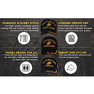 Trendy Zone 21 USMC Hat for Men and Women | Veteran Proudly Served Unisex Black US Marine Corps Cap, Officially Licensed Product | Semper Fi | Navy Blue