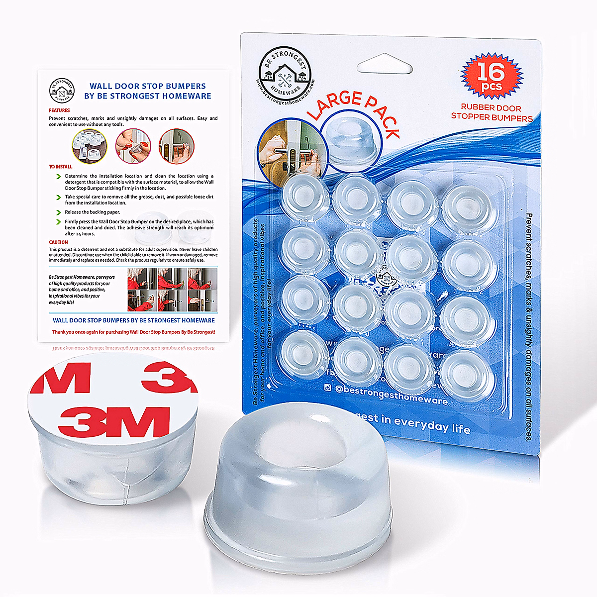 Door Stoppers Wall Protector [16 Pack] Wall Door Stop Small Size | Rubber Door Bumpers Small Size | Self Adhesive Door Stopper | Shower Door Bumpers | Clear Stick on Headboard Stoppers Rubber Bumpers