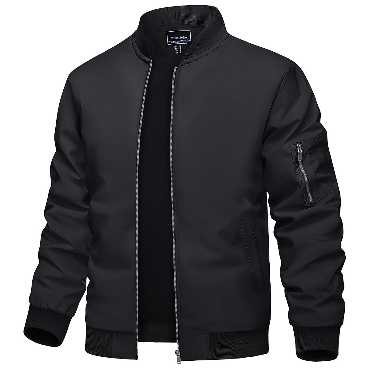 TACVASEN Bomber Jacket Men Black Jacket Men Zip Up Mens Jackets Casual Stylish Lightweight Mens Bomber Jackets Lightweight Windbreaker Jacket