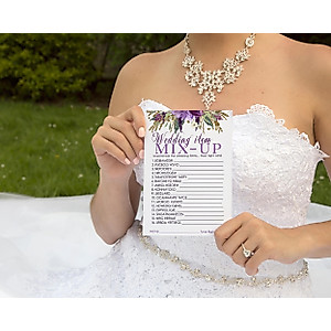 Purple Floral Bridal Shower Word Scramble Game – 25 Pack, Couples Wedding Engagement Party Games, Reception Decor and Ideas, Fun Rehearsal Unscramble Guest Activities