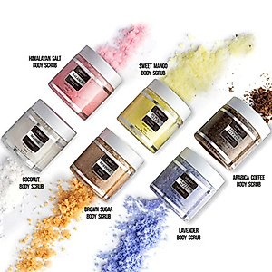 Body Scrub, Gifts for Women & Men, 6pc Exfoliating Body, Face, Hand, Foot Scrub, Himalayan Salt, Brown Sugar, Coconut, Arabica Coffee, Acne, Stretch Marks & Cellulite Remover, Essential Oils