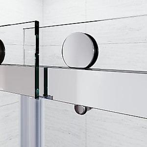 Frameless Sliding Bathtub Door 56-60 in.W x 62 in.H,Bypass Tub Glass Sliding Shower Doors,3/8"(10mm) Thick Clear Tempered Glass,Heavy Duty Stainless Steel Hardwares,2pcs Rectangle Handles,Brushed Nick