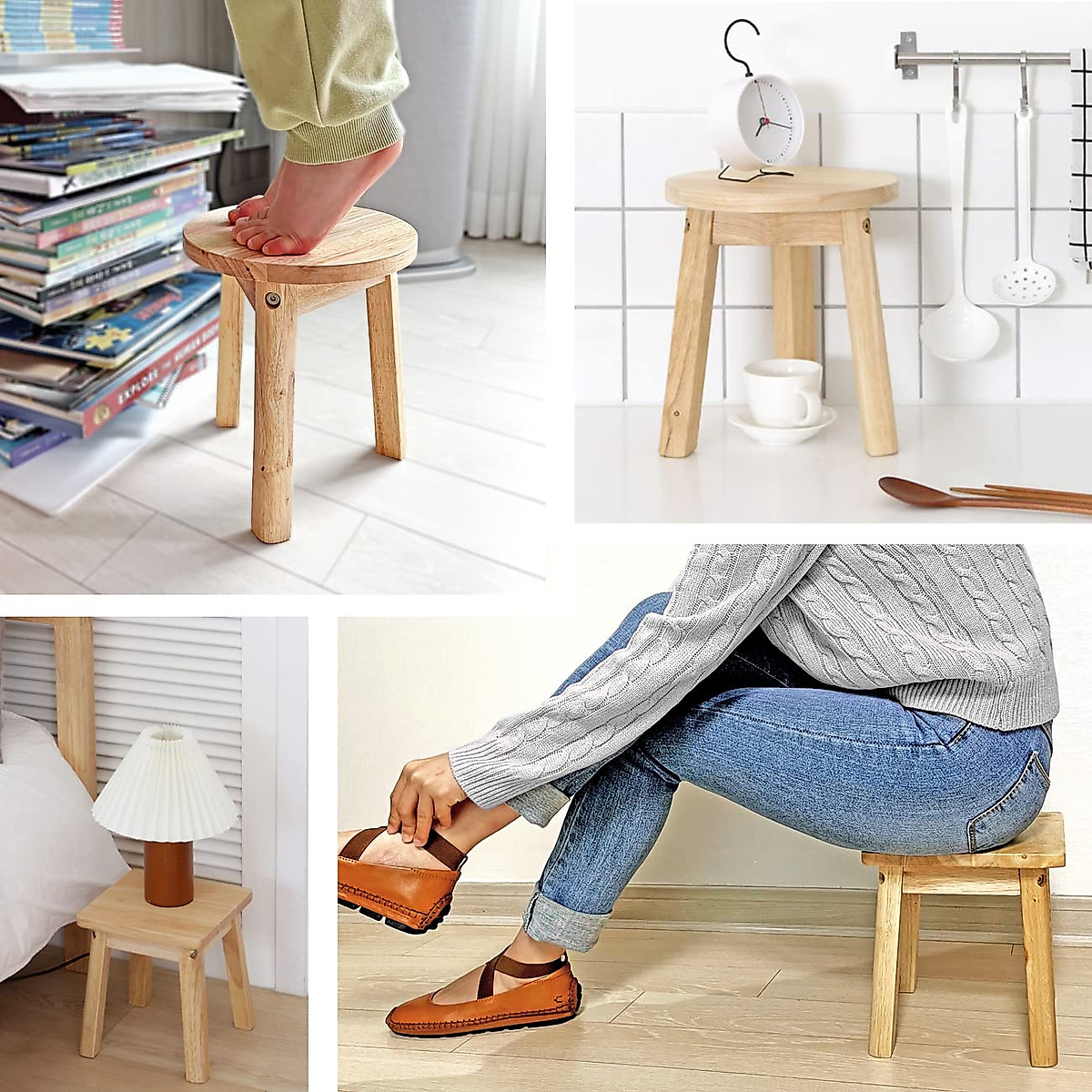 KSG kumsun Wooden Stools – Durable Wooden Stool for Bathroom, Kitchen, Bedroom, Kid’s Room – Square Low Stool with Assembling Kit – Durable and Long-Lasting Design – Practical and Versatile