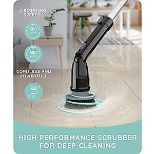 JULY HOME Electric Spin Scrubber with Adjustable Extension Shower Scrubber Brush, Cordless Automatic Power Scrubber for Shower, Cleaner for Tile, Floor, Long Handle & 3 Brush (Packaging May Vary)