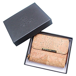 LINALUCCA Cork Wallet – Bifold Women’s Mini Purse – Zippered Coin Purse and 6 Card Holders - Luxurious Design – Eco-Friendly Vegan Leather – Lightweight and Durable – Super Chic Design