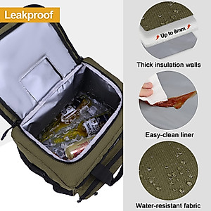 MIER Leakproof Insulated Cooler Lunch Bag for Adult Men Women 30 Can Cooler Bag with Top Flip Lid, 18L, Multiple Pockets (Dark Green-No Luggage Strap)