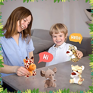 HyDren 18 Pcs Mini Stuffed Forest Animals Bulk Jungle Animal 4.8 Inch Cute Funny Toys Lion Tiger Elephant Giraffe Leopard Monkey Plush Set for Animal Themed Parties Achievement Award(Lovely Style)