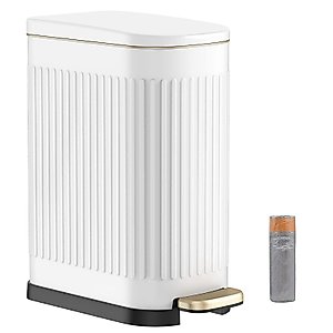 BETHEBEST 10 Liter/ 2.6 Gallon Bathroom Trash Can with Lid,Slim Rectangular Trash Can with Removable Wastebasket for Bathroom,Bedroom,Office (White)