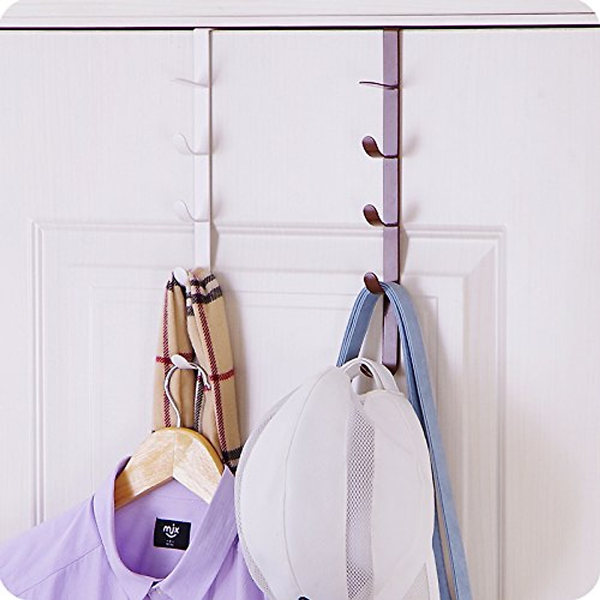 canjoyn 5 Layers Over The Door Hook Organizer Rack Hanger Backpack Handbag Door Hook, Pack of 2 (White)