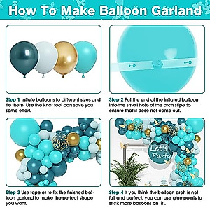 Teal Balloons Garland Arch Kit, 148Pcs Dark Teal Tiffany Blue Turquoise Metallic Gold Balloon with 12Pcs Gold Butterfly Stickers for Birthday Baby Bridal Shower Wedding Party Backdrop Decorations