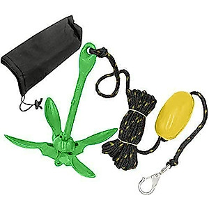 XIALUO Marine Green Kayak Anchor Kits 7 lb Folding Anchor Accessories with 50 ft Rope for Fishing Kayaks, Canoe, Jet Ski, SUP Paddle Board and Small Boats