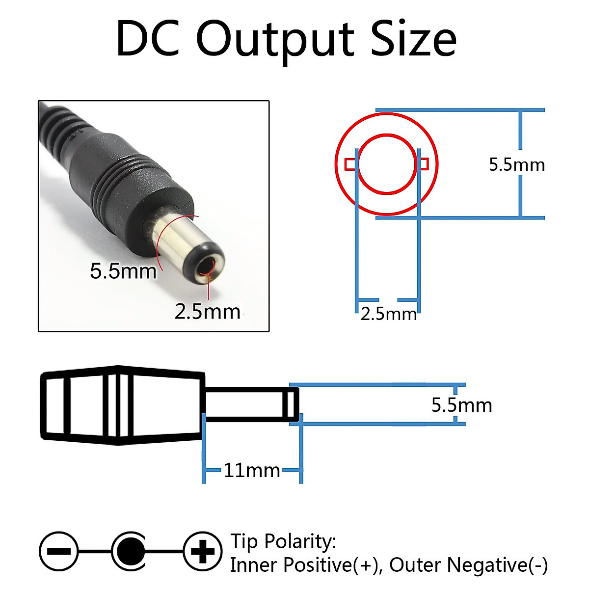 (Plesae Check The Output Size by Pic) DIKOO AC Power Adapter Output 6V 1A Wall Charger DC Adapter 3ft Length US Plug 5.5 x 2.5/5.5 x 2.1mm