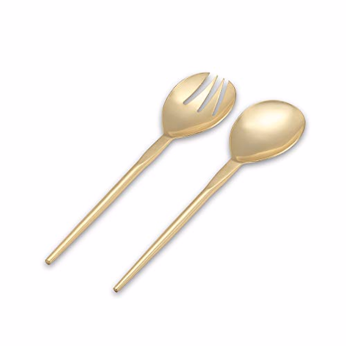 Folkulture Serving Utensils for Modern Serving and Cooking, Stainless Steel Kitchen Salad Servers or Salad Tongs, 12-Inch Serving Spoon and Fork Set for Salad, Gravies or Pasta, Gold/Brass Finish
