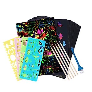 DAIKOYE Christmas Crafts 50 PCS Rainbow Magic Scratch Paper for Kids Black Scratch Off Art Crafts Notes Boards Sheet for Birthday Party Game Activities Gift Easter Party Game