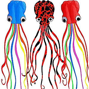 Motiloo Octopus Flyer Kite - Kite-Pack with 3 Spotty Colors, Easy to Fly - Perfect for Beginners, Kids, and Adults