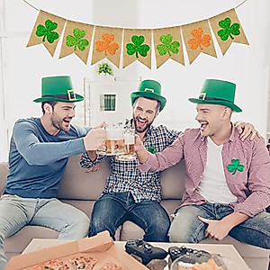 Doumeny Glitter Shamrock Burlap Banner St. Patrick's Day Bunting Banner Green Orange Lucky Clover Garland Banner Irish Lucky Day Party Banner Spring Holiday Decorative Garland for Mantel Fireplace