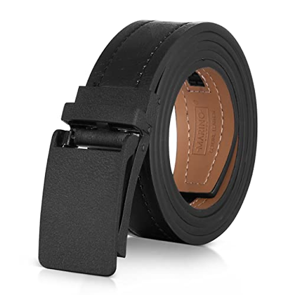 Marino Men's Comfort Click Ratchet Belt Casual Leather Belt for Men - Automatic Linxx Buckle, 1 3/8" Wide - Elegant Gift Box - Sandpaper Linxx - Deep Charcoal - Adjustable from 28" to 44" Waist