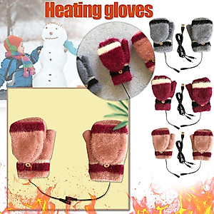 Shan-S Christmas Decor USB Heated Gloves for Boys and Girls , Mitten Winter Warm Gloves, Electric Heating Gloves,Half Hands Heated Fingerless Heating Warm Plush Hands Warmer Mittens (A)