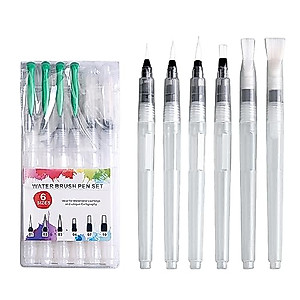 Water Color Brush Pens Set of 6, Water-Soluble Pens Watercolor Paint Pens Painting Markers Watercolor Brush Pen Set for Kids Adults Painting and Coloring