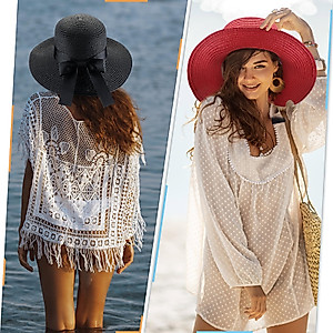 Pasimy 12 Pcs Women Straw Sun Hats with Bowknot Panama Wide Brim Roll up Hat for Women Girls Foldable Floppy Hat Summer Cap for Beach Travel Outdoor Pool Multicolor