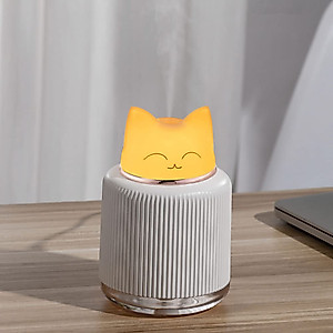 Mini Humidifier-Cute Cat Mist Humidifier for Kids Bedroom, Small Ultrasonic humidifier for Home Car Office with USB 2 LED Colors, Waterless Auto Shutoff, Quiet 300ml (White)