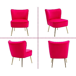 Shunzhi Velvet Accent Chairs Set of 2 Modern Upholstered Slipper Chairs with Golden Legs Comfy Armless Wingback Side Chairs Corner Chair for Bedroom/Dining Room/Living Room/Office,Rose Red