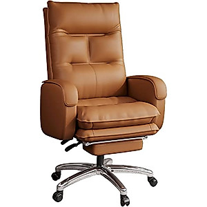 Executive Chair Executive Chairs Leather Full Wrap Ergonomic Computer Chair, Top Layer Cowhide Senior Boss Chair, Liftable Office Managerial Chair, 90°-170° Reclining (Color : Light Brown, Size : 74