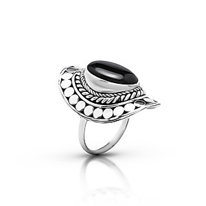 Koral Jewelry Black Onyx Oval Stone Vintage Ring 925 Sterling Silver US Size 6 7 8 9 10 (6)