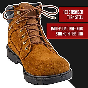 IRONLACE Unbreakable Round Bootlaces - Indestructible, Waterproof & Fire Resistant Boot & Shoe Laces, 1500-Pound Breaking Strength/Pair, Brown, 72-Inch, 3.2mm Diameter, 1-Pair