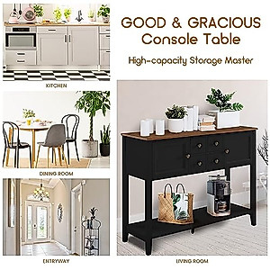 GOOD & GRACIOUS Buffet Sideboard Console Cabinet Narrow Wooden Kitchen Sideboard Table with Bottom Shelf and Storage Drawers Black