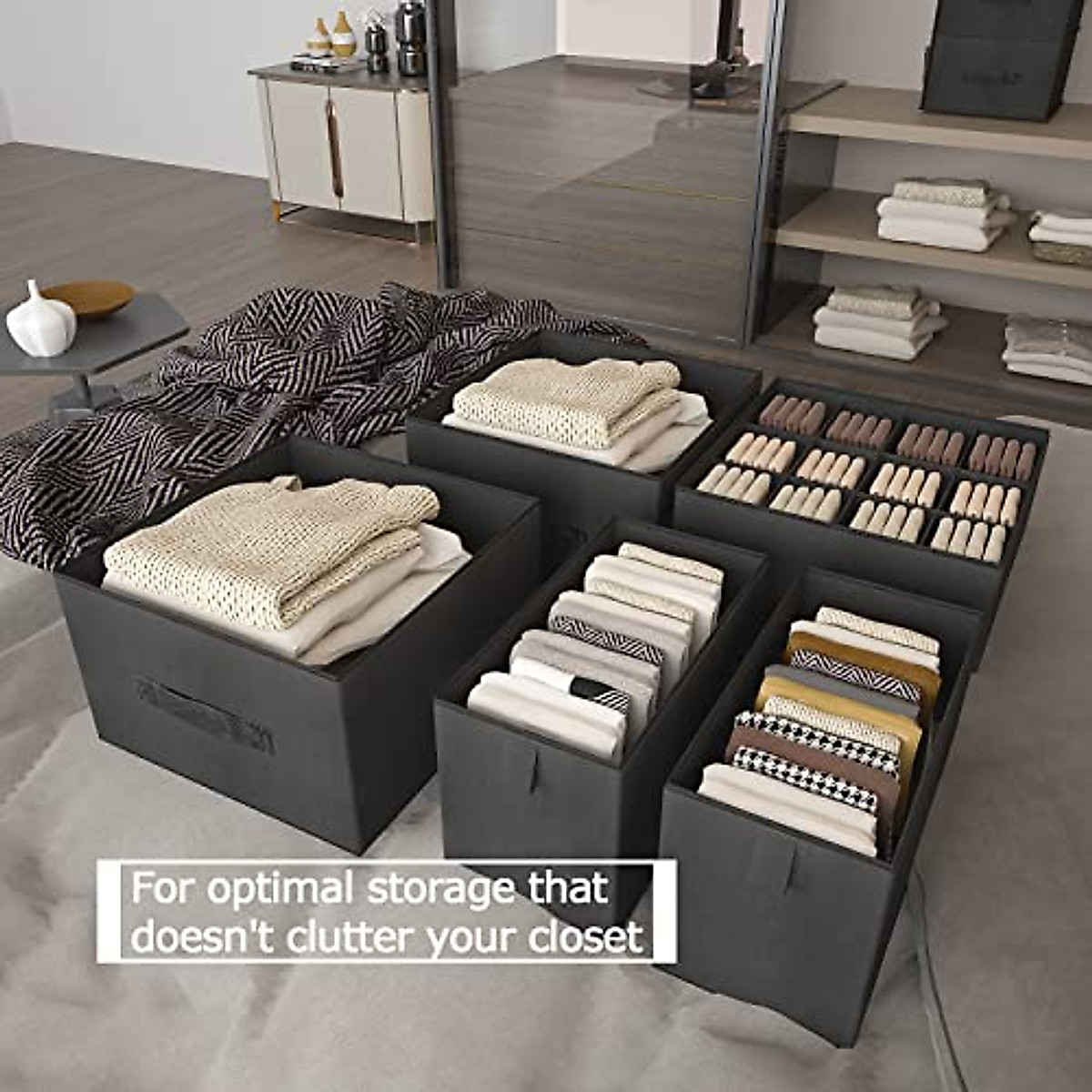 Bosuelife 6-Shelves Hanging Closet Organizer with 5 Different Drawers, Foldable Closet Organizers and Storage for Wardrobe, Closet& RV, Clothes and Accessories Storage, Non-Woven Fabric, Black