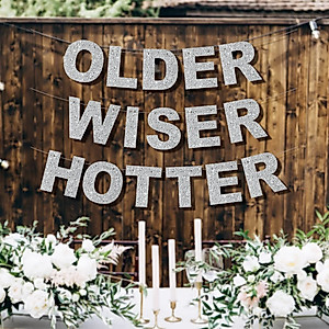Older Wiser Hotter Glitter Banner Birthday Decorations for Women Men 30th 40th 50th 60th 70th 80th Happy Birthday Banner Disco Birthday Party Supplies