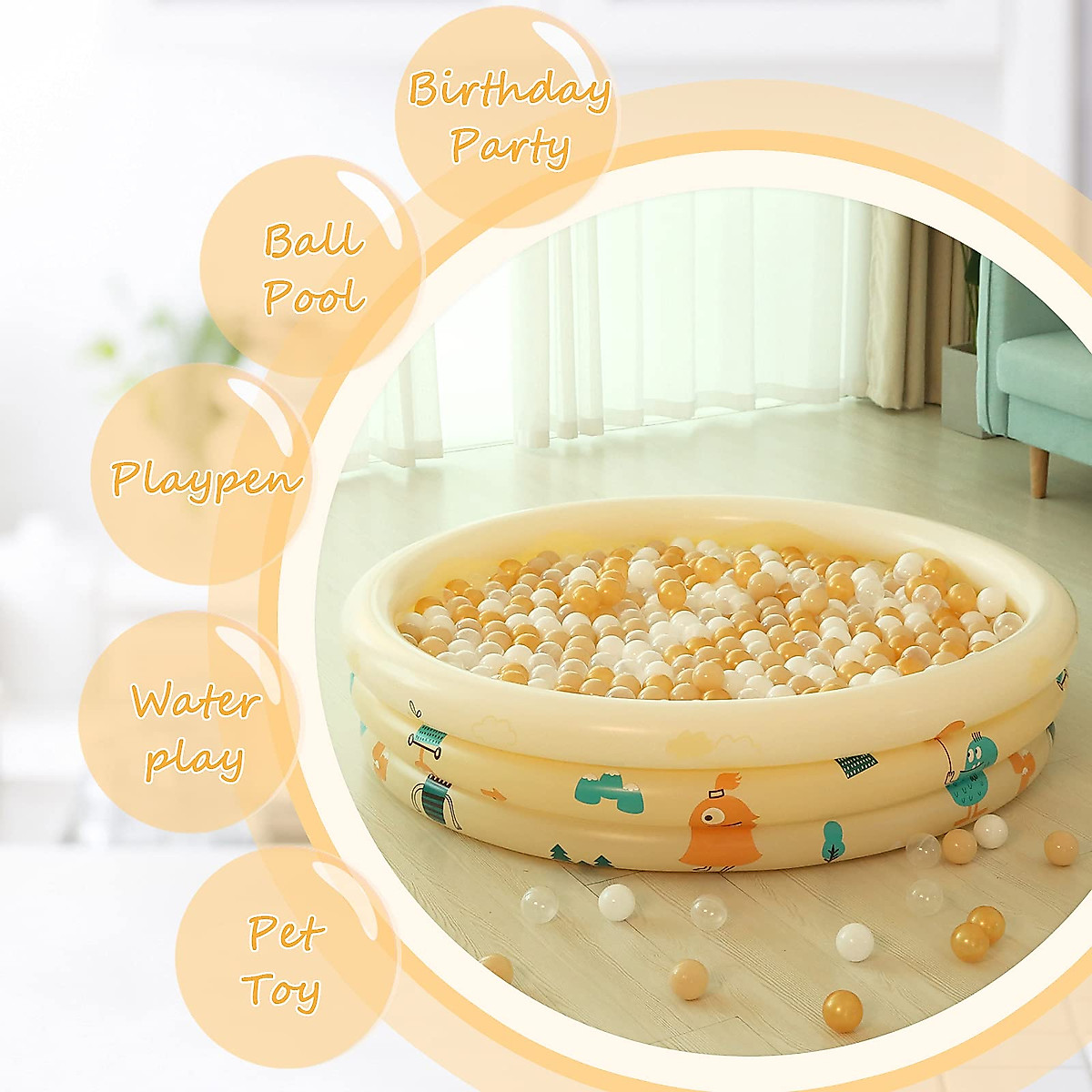 Realhaha Ball Pit Balls 100 Play Balls Plastic Balls for Baby Girls Toddlers Kids Play Tent Pool Playhouse Playpen Party Decoration, Gold Milktea White