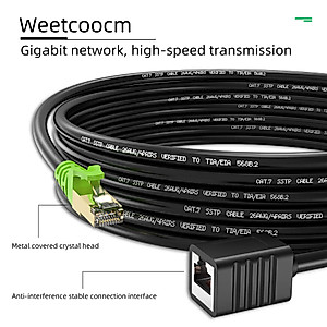 Weetcoocm Ethernet Extension Cable 20ft, Network Cat6a Extension Patch Cable RJ45 Cords Shielded Male to Female Connector (20FT)