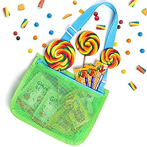 F-color Beach Toy Kids Beach Bag Shell Collecting Bag, Mesh Beach Bag Seashell Bag Net Bag for Sea Sand Pool Swim Beach Shell Accessories Beach Gifts for Kids Girls Boys, 3 Packs (Green, Blue, Pink)