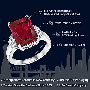 Gem Stone King 925 Sterling Silver Emerald Cut Gemstone Birthstone Engagement Ring | Emerald Cut 14X10MM | Wedding Anniversary Promise Ring For Women | Available In Size 5, 6, 7, 8, 9