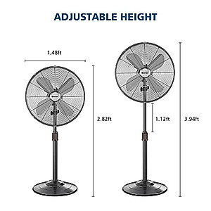 ARLIME16 Inch Oscillating Standing Floor Fan, All Metal Pedestal Fan with Height Adjustable, 4 Blades, and 3 Speed Settings, Powerful and Quiet, Wide Spread Stand Fan for Home, Office, Shop (Black)