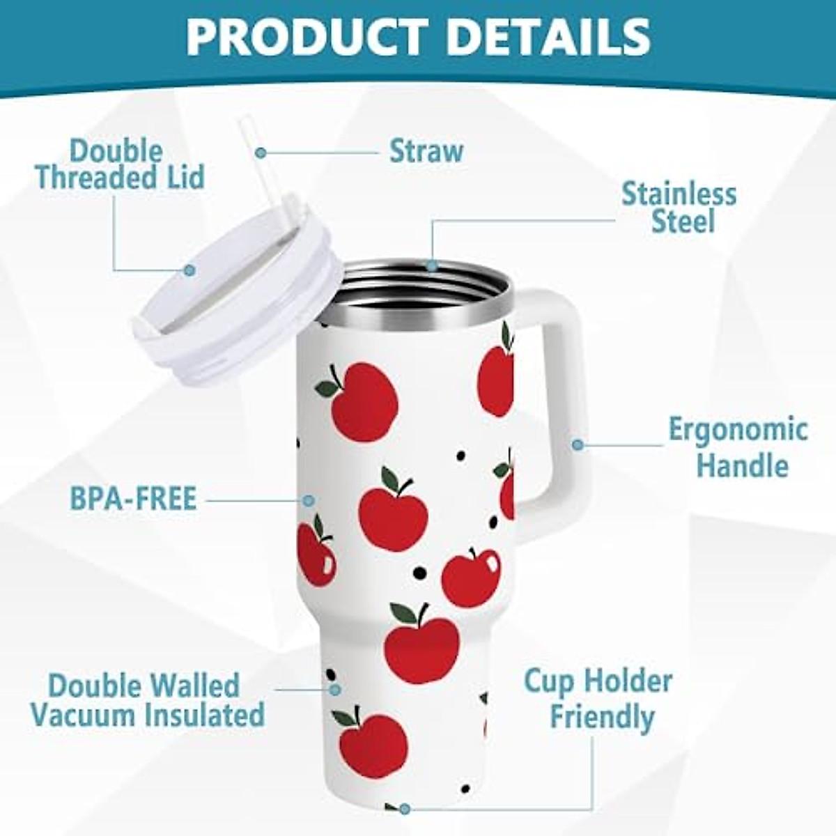 Cute Fruit Stainless Steel Vacuum Insulated Tumbler with Straw and Handle for Water, Insulated Tumbler Cups 30 OZ / 0.89 L