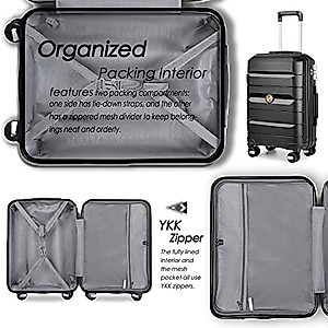 Somago 4 Pieces Luggage Set(14/20/24/28) PP Lightweight 4 Double Rolling Wheels Suitcase With TSA Lock & YKK Zipper Bussiness Trip (Black)