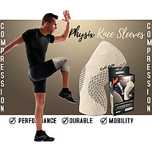 PHYSIX GEAR Knee Support Brace - Premium Recovery & Compression Sleeve for Meniscus Tear, ACL, MCL Running & Arthritis - Best Neoprene Stabilizer Wrap for Crossfit, Squats & Workouts (Single Beige L)
