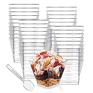 Merkaunis 100pcs 4 oz Dessert Cups with Spoons Parfait Cups Appetizer Cups Small Dessert Cups Dessert Bowls for Tasting Party Desserts Mousse Puddings Ice Cream