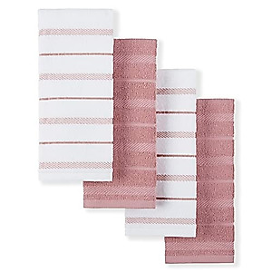 KitchenAid Albany Kitchen Towel 4-Pack Set,Cotton,Dried Rose/White, 16"x26"