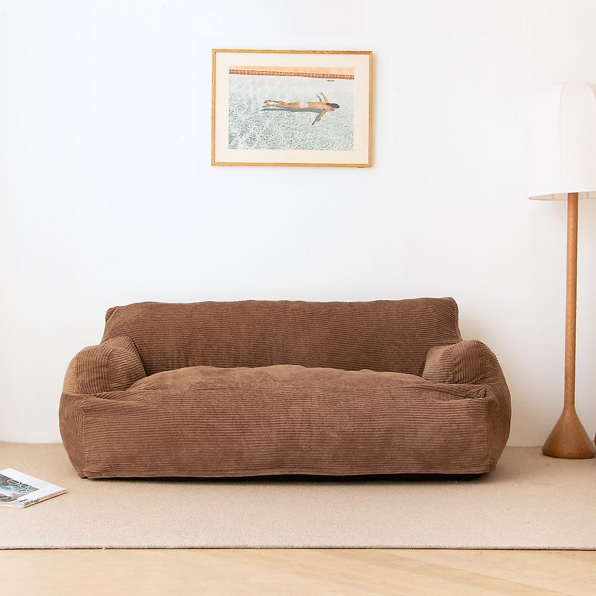 N&V Giant Twin Size Bean Bag Sofa, Foam Filling Floor Sofa, Includes Removable and Machine Washable Cover, Brown