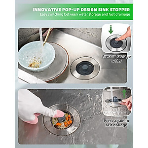 Hibbent Universal 3 in 1 Metal Kitchen Sink Drain Strainer, Upgraded Stainless Steel Drain Stopper Combo, Pop Up Sink Stopper, Anti-Clogging Basket Strainer with Handle for US Standard 3-1/2" Drain
