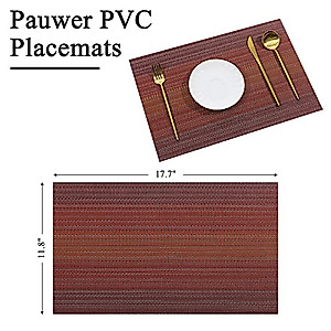 Pauwer Placemats Set of 6 Woven Placemats for Dining Table Indoor Outdoor Table Mats Heat Resistant Washable Vinyl Placemats for Kids, Red