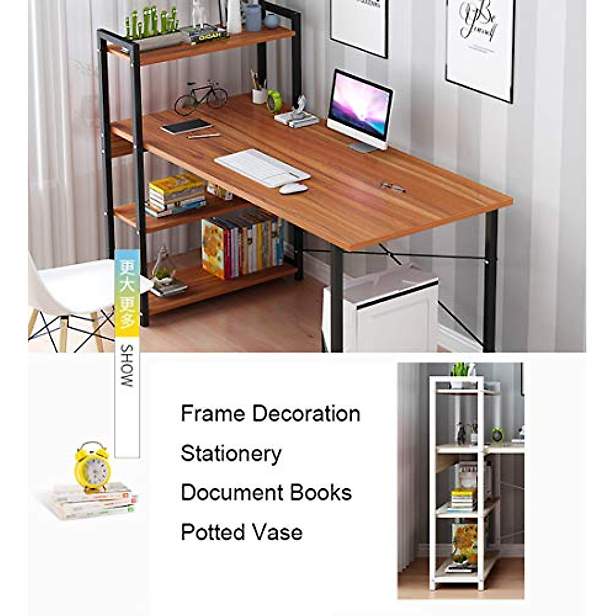 TOPYL Computer Desk with Shelves,Modern Writing Desk with Storage Bookshelf Reversible Study Office Table,Easy to Assemble