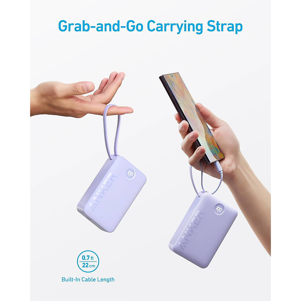 Anker Power Bank Battery Pack, 20,000mAh 22.5W High Speed Charging Portable Charger with Built-in USB C Cable, 1 USB-C, 1 USB-A, for iPhone 15/15 Plus/15 Pro/15 Pro Max, MacBook, Galaxy